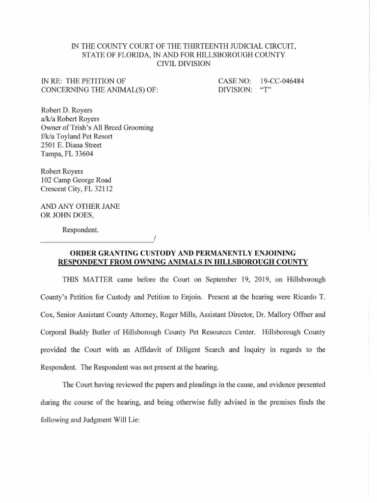 Court Order From Hillsborough County | PDF