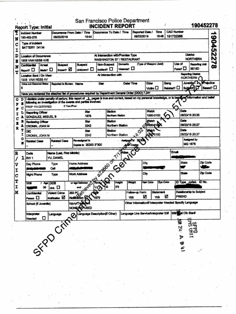 San Francisco Police Incident Report - Marc Cohodes | PDF | Criminal ...