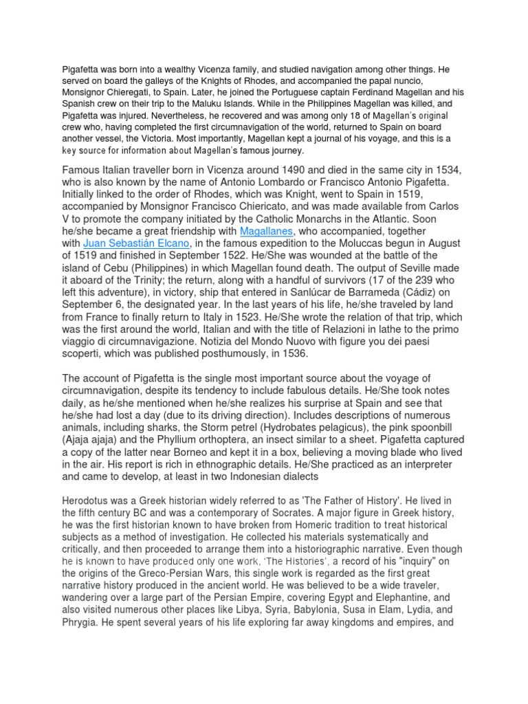 The Account of Pigafetta: A Key Source on the First Circumnavigation of ...