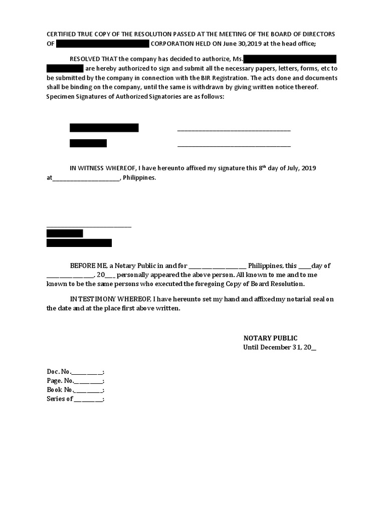 Board Resolution For Bir Template | PDF | Document | Civil Law (Common Law)