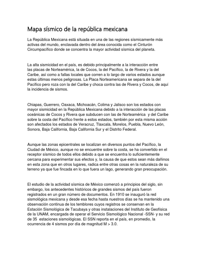 Mapa Sísmico de La República Mexicana | PDF | Temblores | Ciudad de México