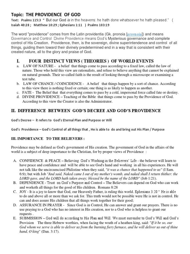 Bible Lessons - Divine Providence | PDF | Satan | God