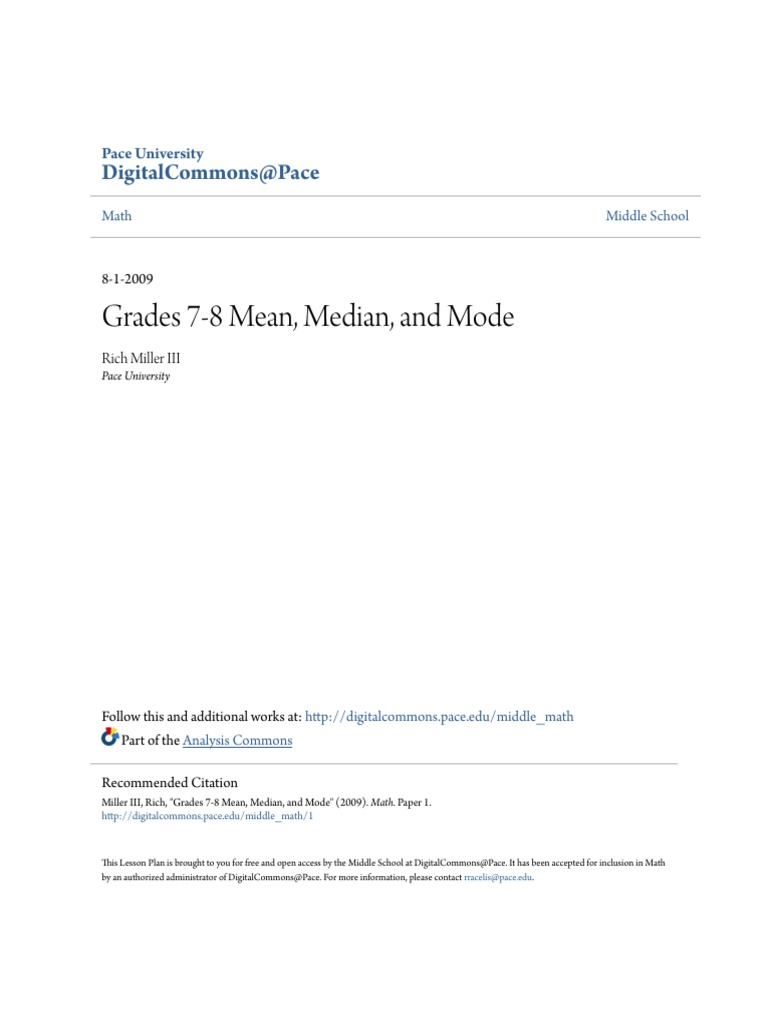 Grades 7-8 Mean Median and Mode | PDF | Mean | Cognition