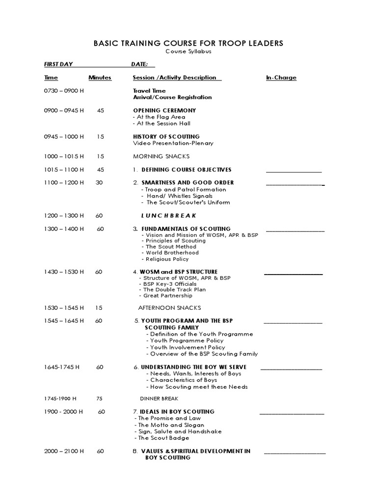 Basic Training Course For Troop Leaders | PDF | Scouting | Youth Movements