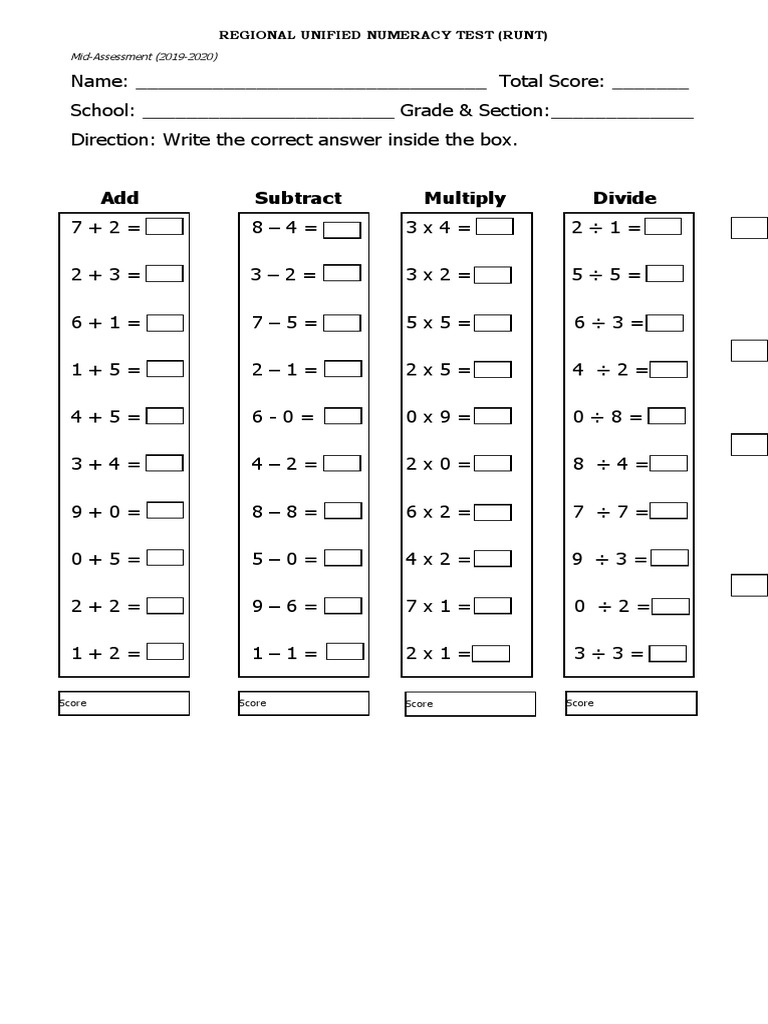 Runt Regional Unified Numeracy Test 2019 | PDF | Arithmetic | Numbers
