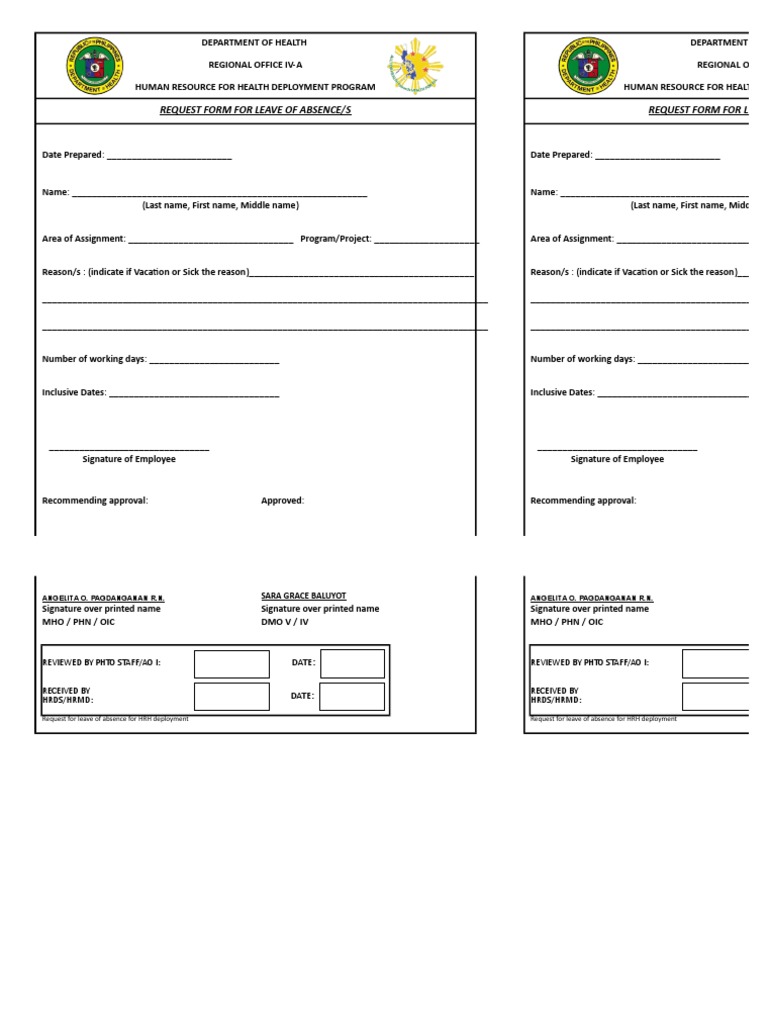 Request For Leave HRH | PDF | Employee Relations | Working Time