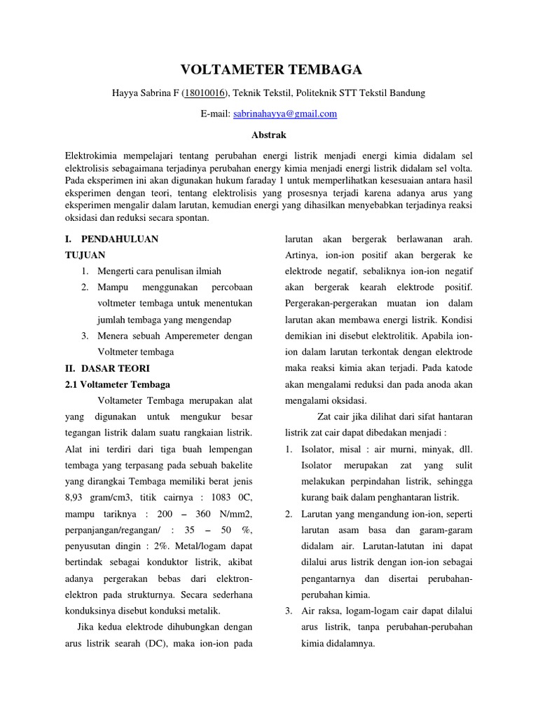 Voltameter Tembaga | PDF | Sains & Matematika
