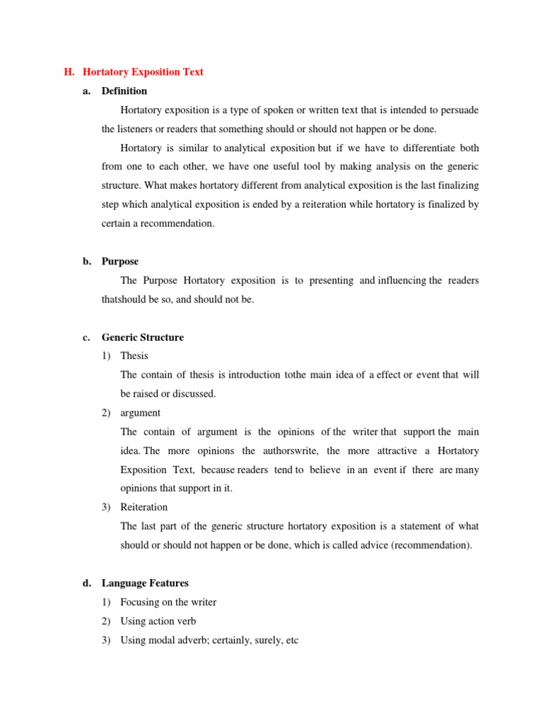 A. Definition: H. Hortatory Exposition Text | PDF