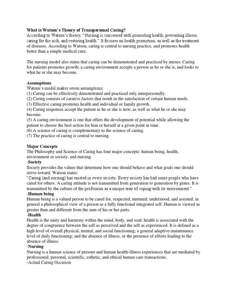 What Is Watson's Theory of Transpersonal Caring? | PDF | Nursing ...