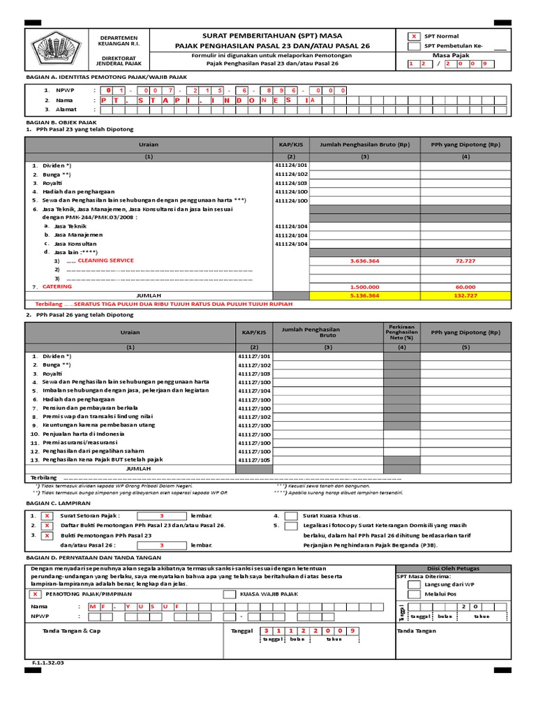 Bukti Potong PPH Pasal 23 | PDF