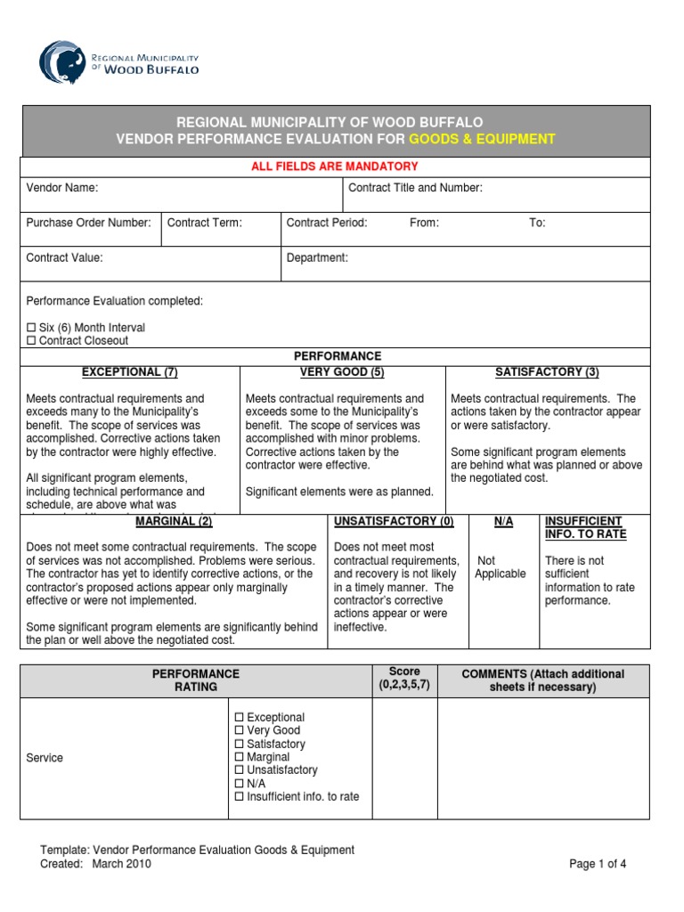 Vendor Performance Evaluation Template | PDF | Performance Appraisal ...
