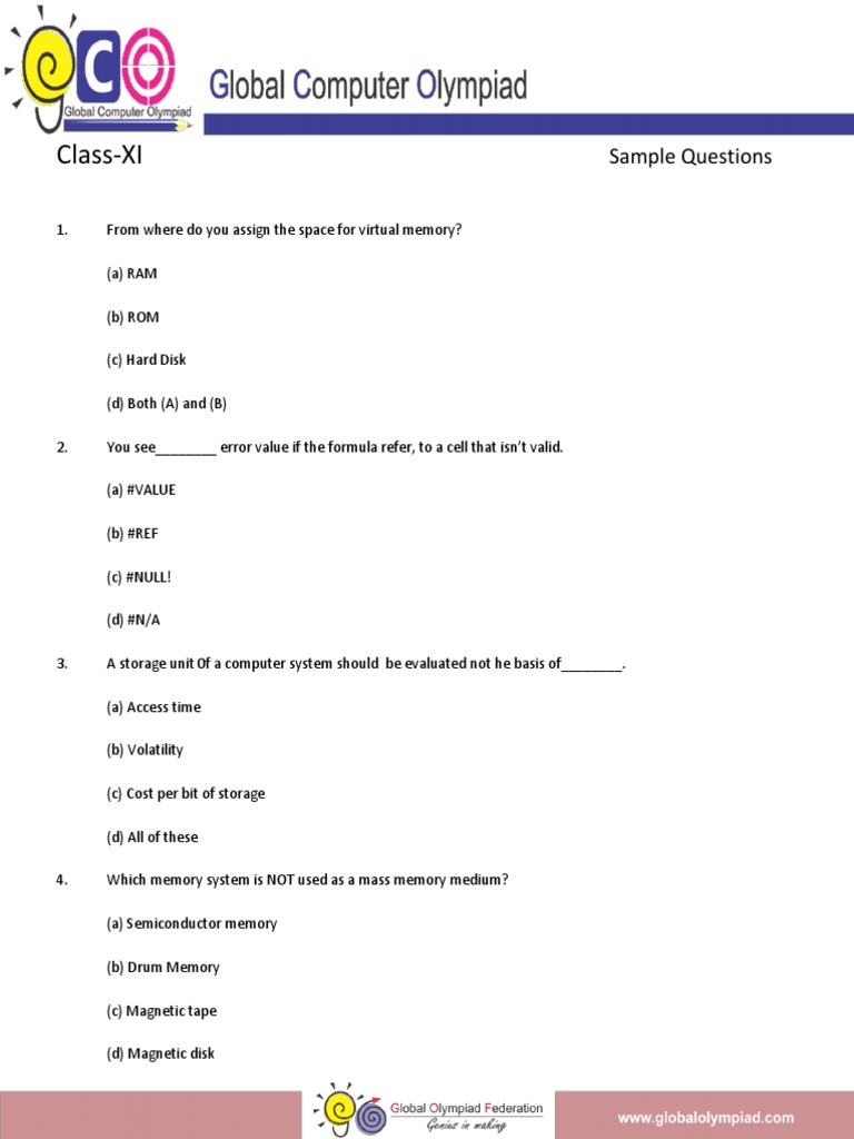 Class-XI: Sample Questions | PDF