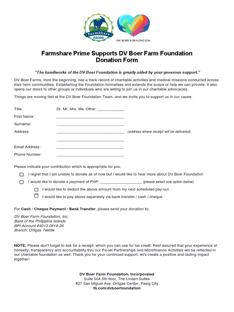DV Boer Foundation Donation Form | PDF