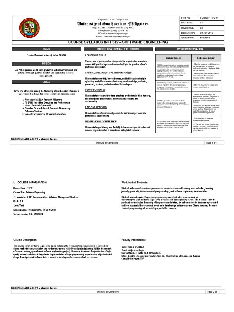 IT312 - v2 Course Syllabus | PDF | Software Development | Agile Software Development
