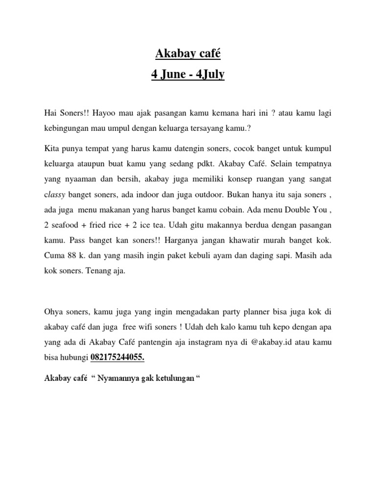 Contoh Adlibs Cafe | PDF