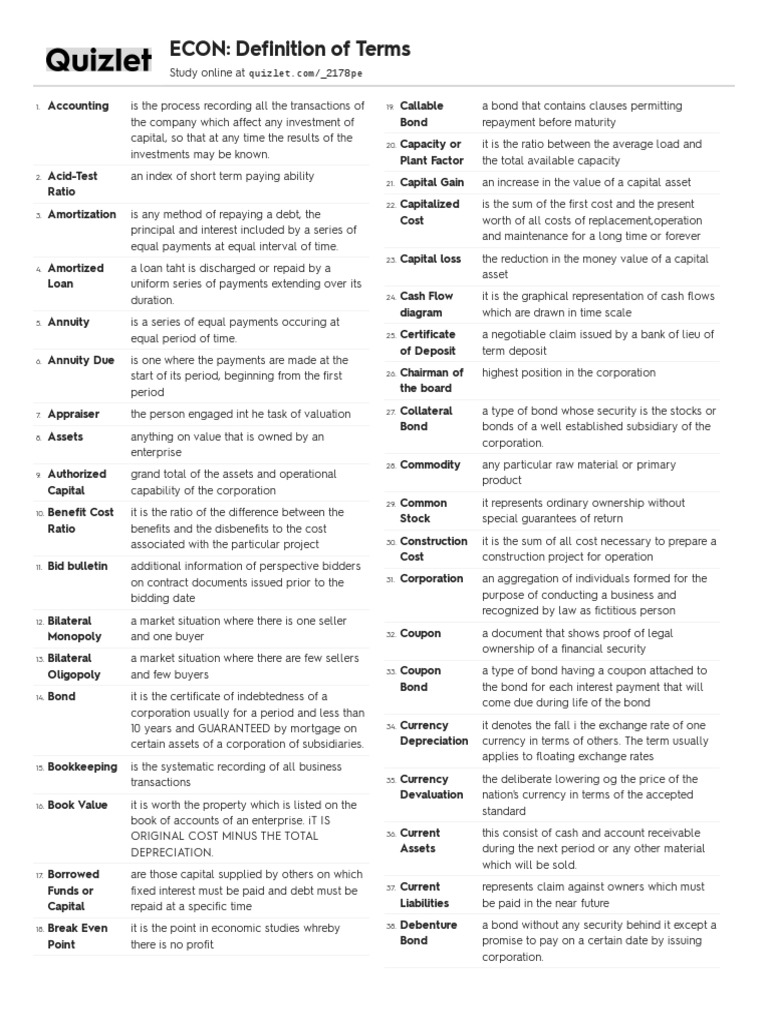 Econ Terms 2 | PDF | Value (Economics) | Bonds (Finance)