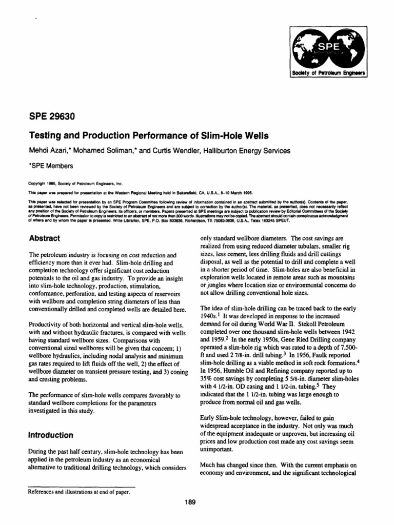 SPE 29630 Testing and Production Performance of Slim-Hole Wells | PDF ...