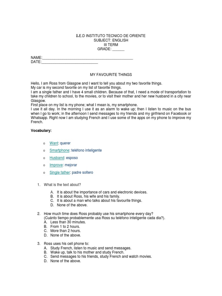 Comprension Lectora en Ingles | PDF