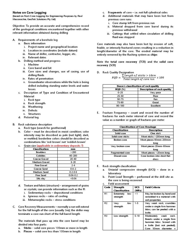 Notes On Core Logging | PDF | Soil | Sand