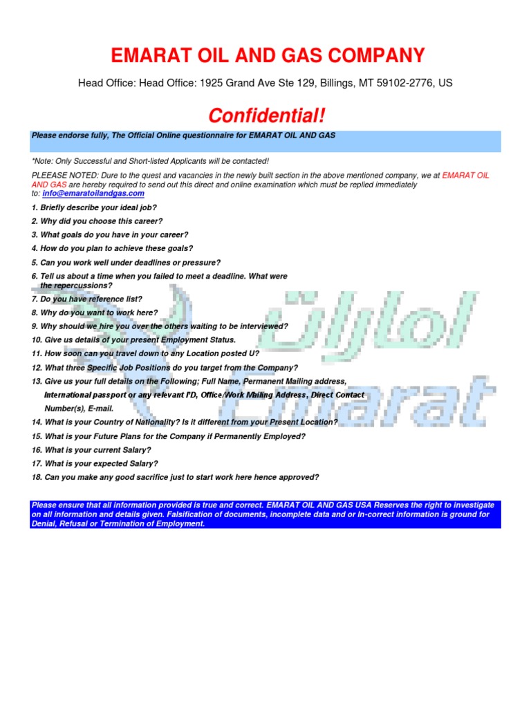 Emarat Oil and Gas Company: Confidential! | PDF | Career & Growth ...