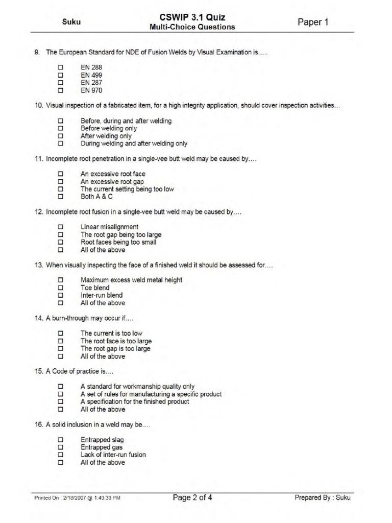 CSWIP Questions | PDF