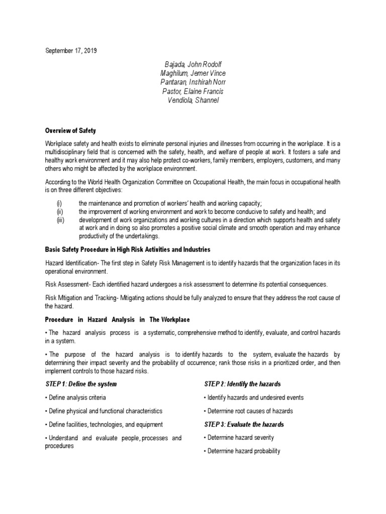 Basic Safety Procedure in High Risk Activities and Industries | PDF ...