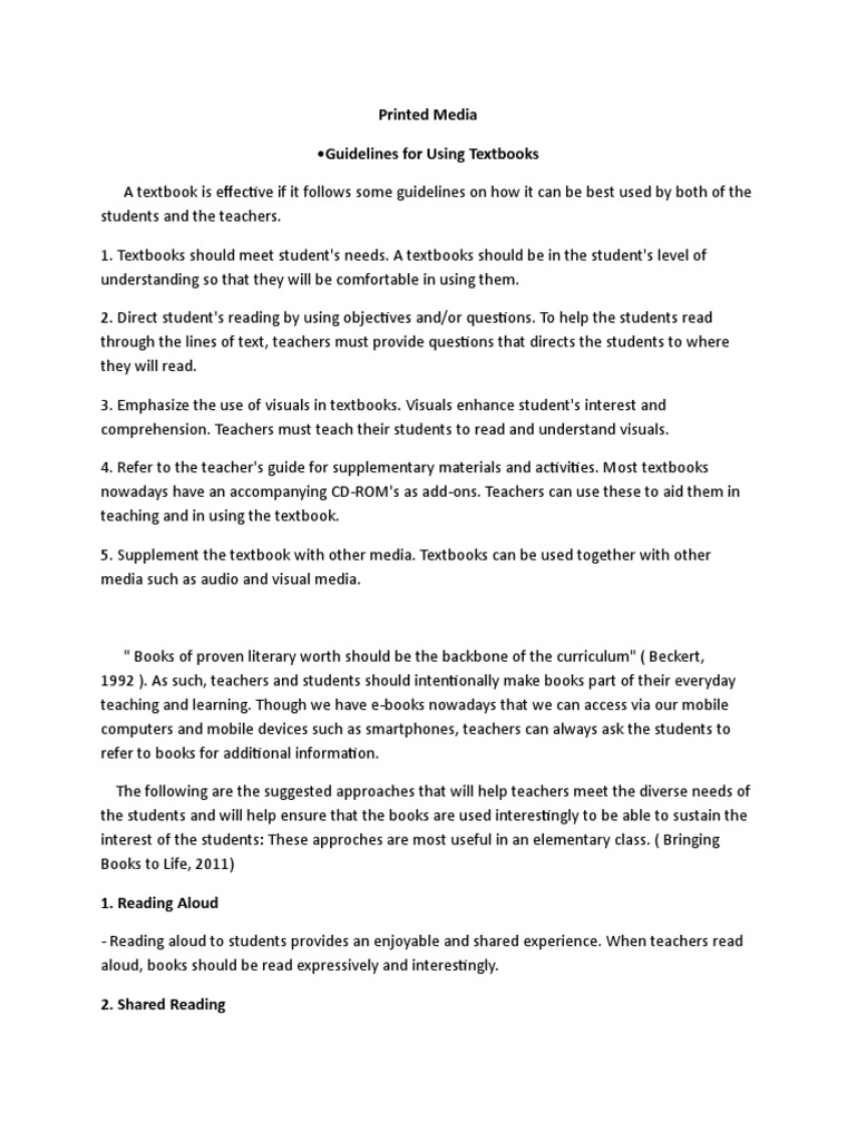 Printed Media - Guidelines For Using Textbooks | Download Free PDF ...