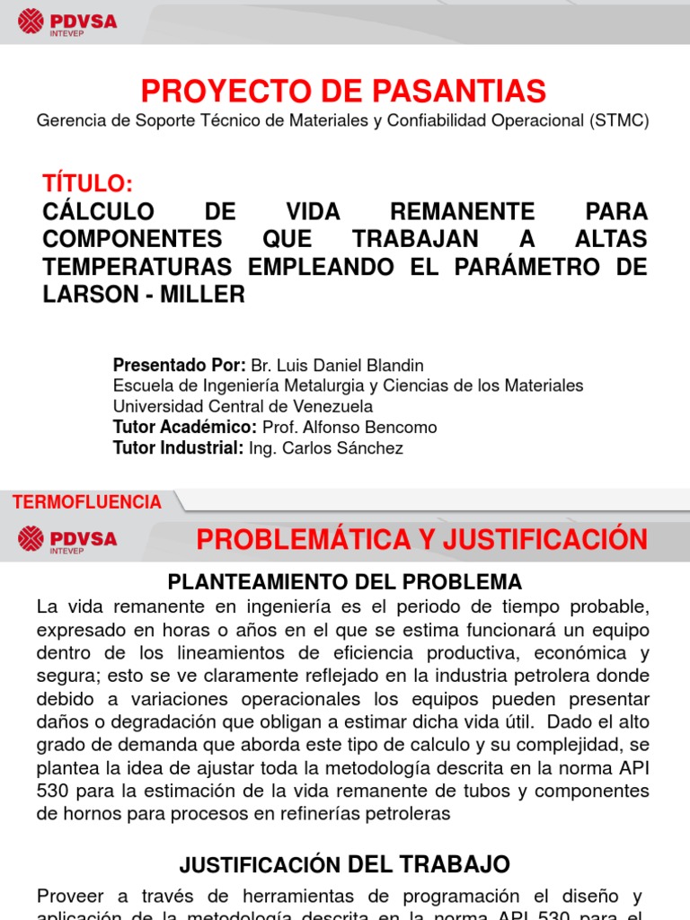 Presentacion TCÁLCULO DE VIDA REMANENTE PARA COMPONENTES QUE TRABAJAN A ...