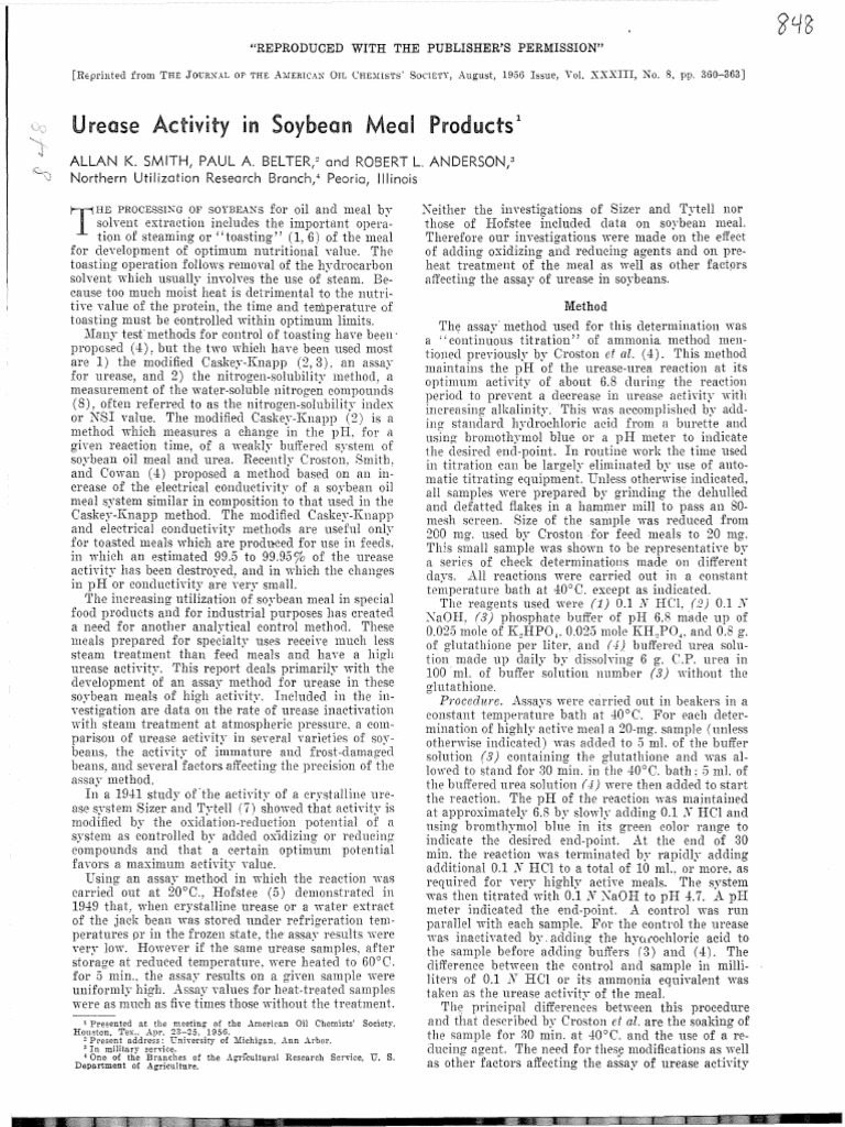 Urease Activity in Soybean Meal | PDF | Ph | Soybean