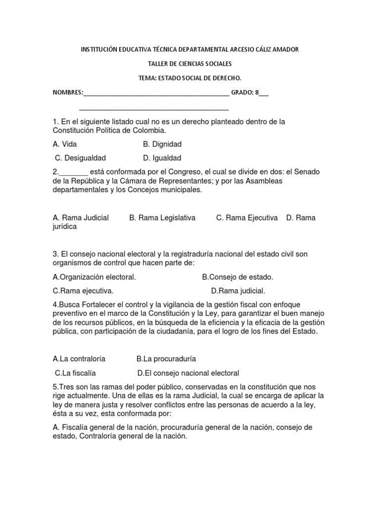 Examen Ramas Del Poder | PDF | Gobierno Federal de los Estados Unidos ...
