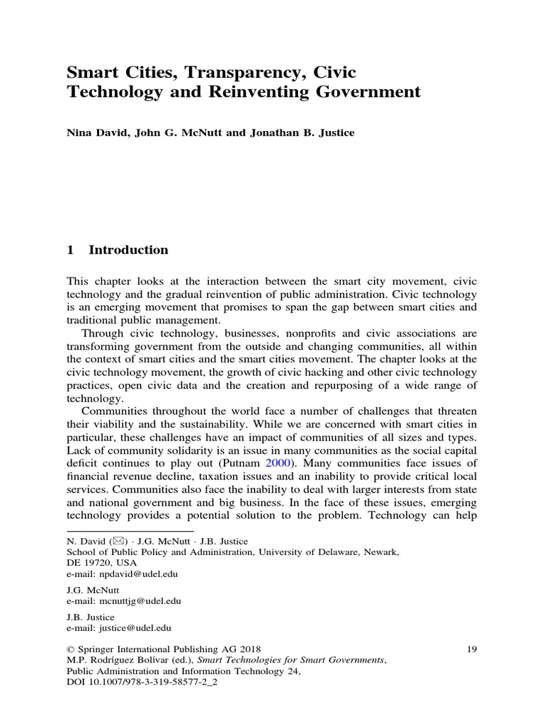 Smart Cities, Transparency, Civic Technology and Reinventing Government ...