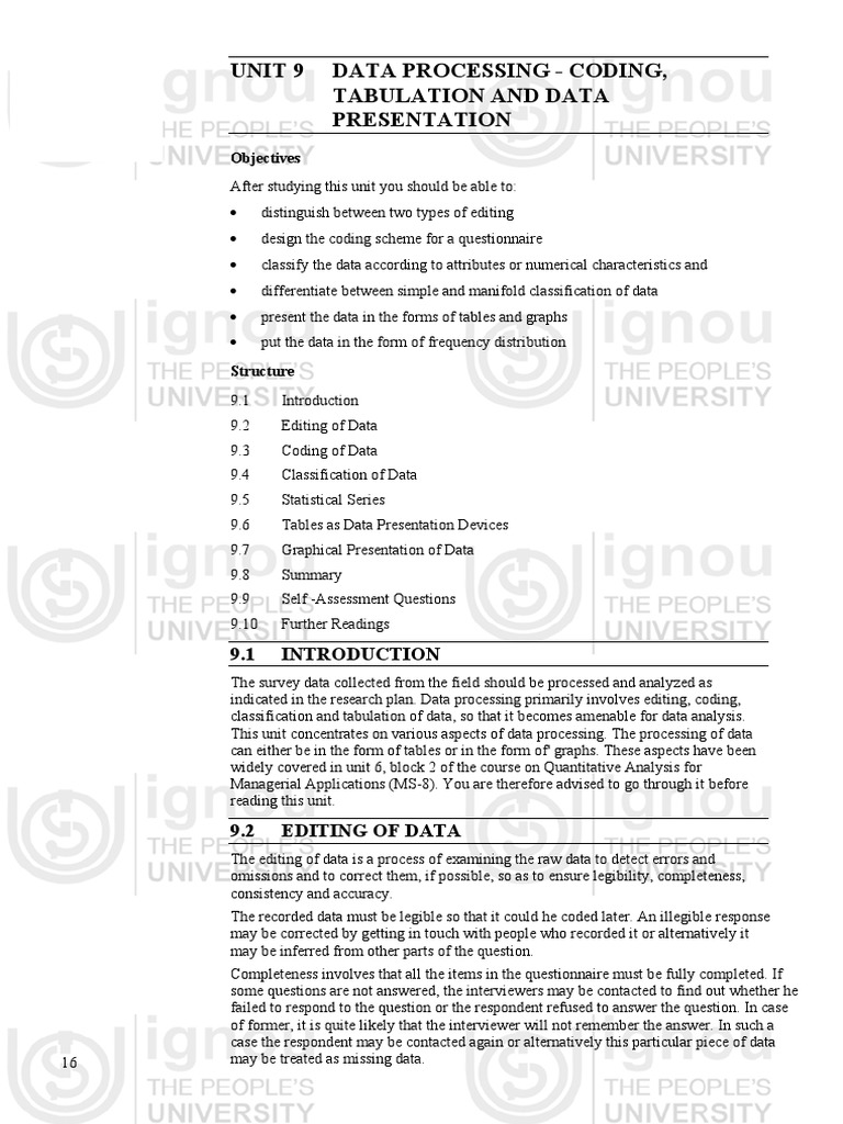 Data Processing and Coding Tabulation and Data Presentation | PDF ...