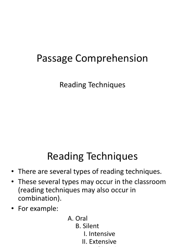Passage Comprehension: Reading Techniques | PDF | Speed Reading ...