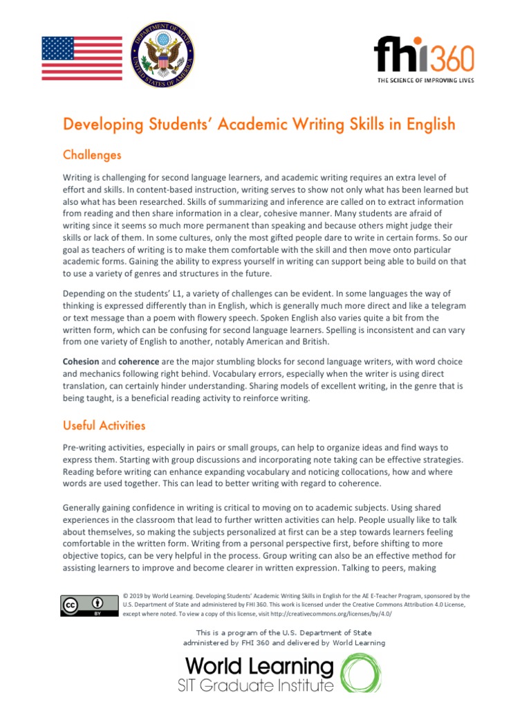 Academic Writing Skills - Handout PDF | PDF | English As A Second Or ...