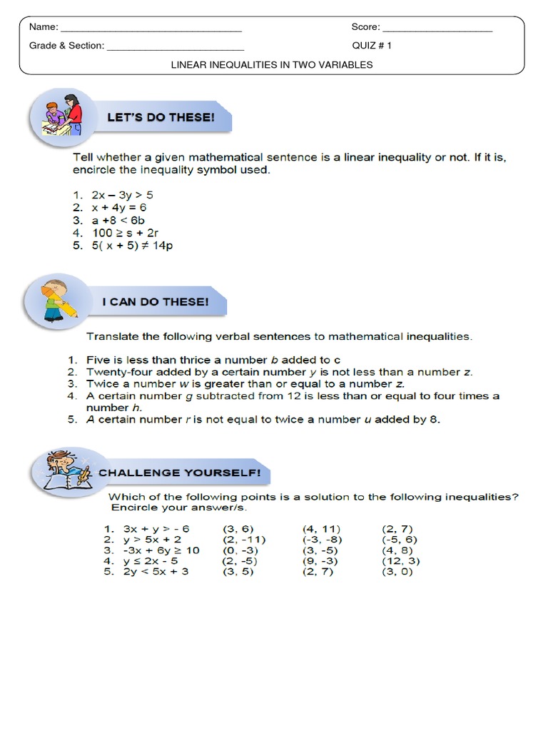 Quiz on Linear Inequalities | PDF