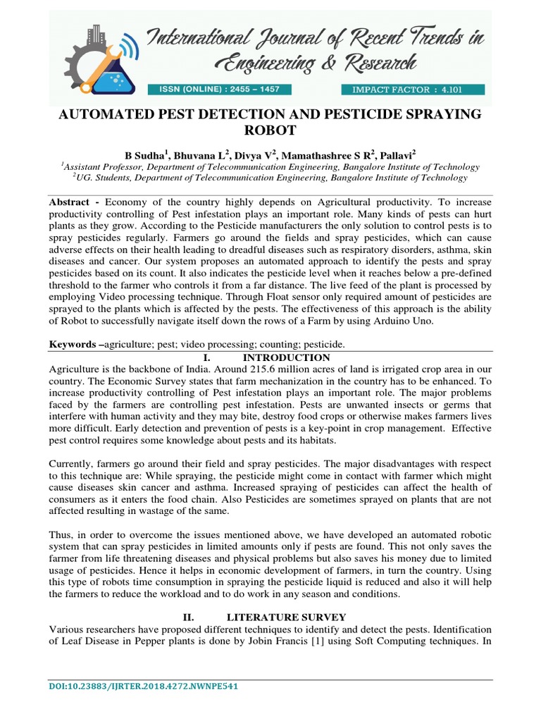 Automated Pest Detection And Pesticide Spraying Robot Pdf Pesticide Agriculture