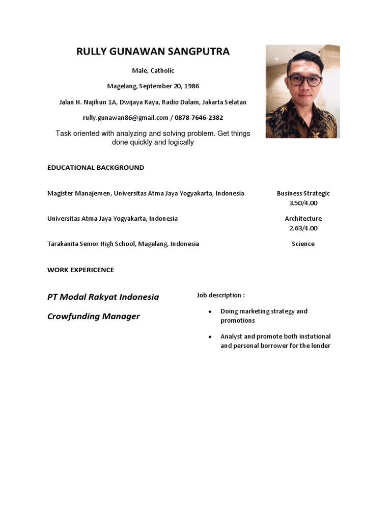 CV of Rully Gunawan Sangputra | PDF | Business | Economies