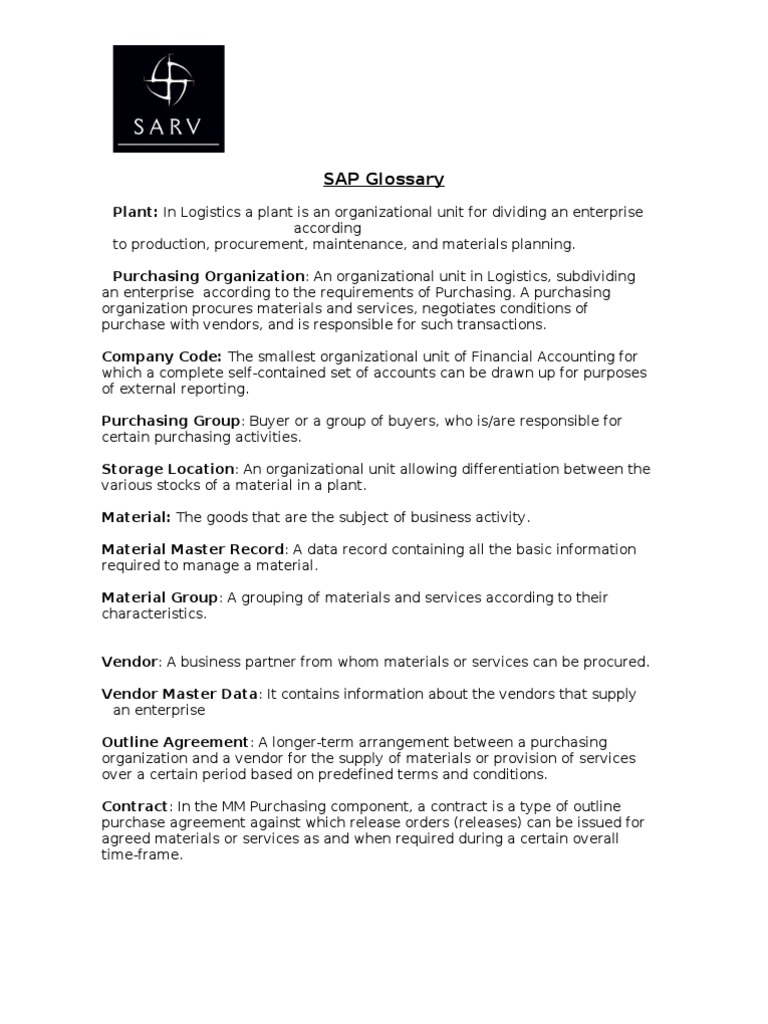 MM SAP Glossary | PDF | Inventory | Supply Chain Management