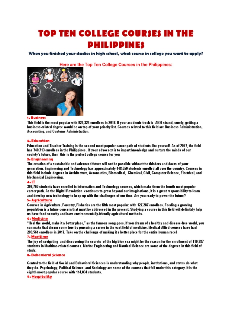 Top Ten College Courses in The Philippines | PDF | Humanities | Science