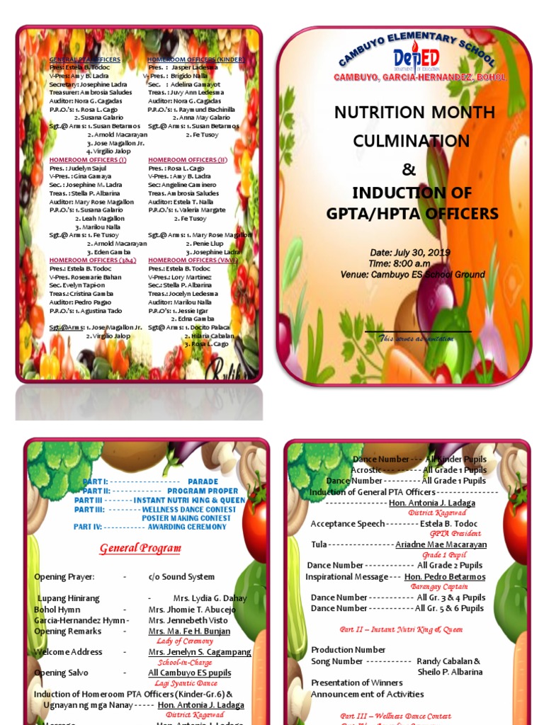 Nutrition Month Culmination & Induction of Gpta/Hpta Officers | PDF