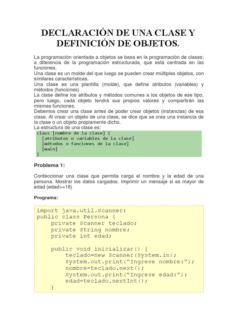 Repaso Java | PDF | Objeto (informática) | Clase (Programación informática)