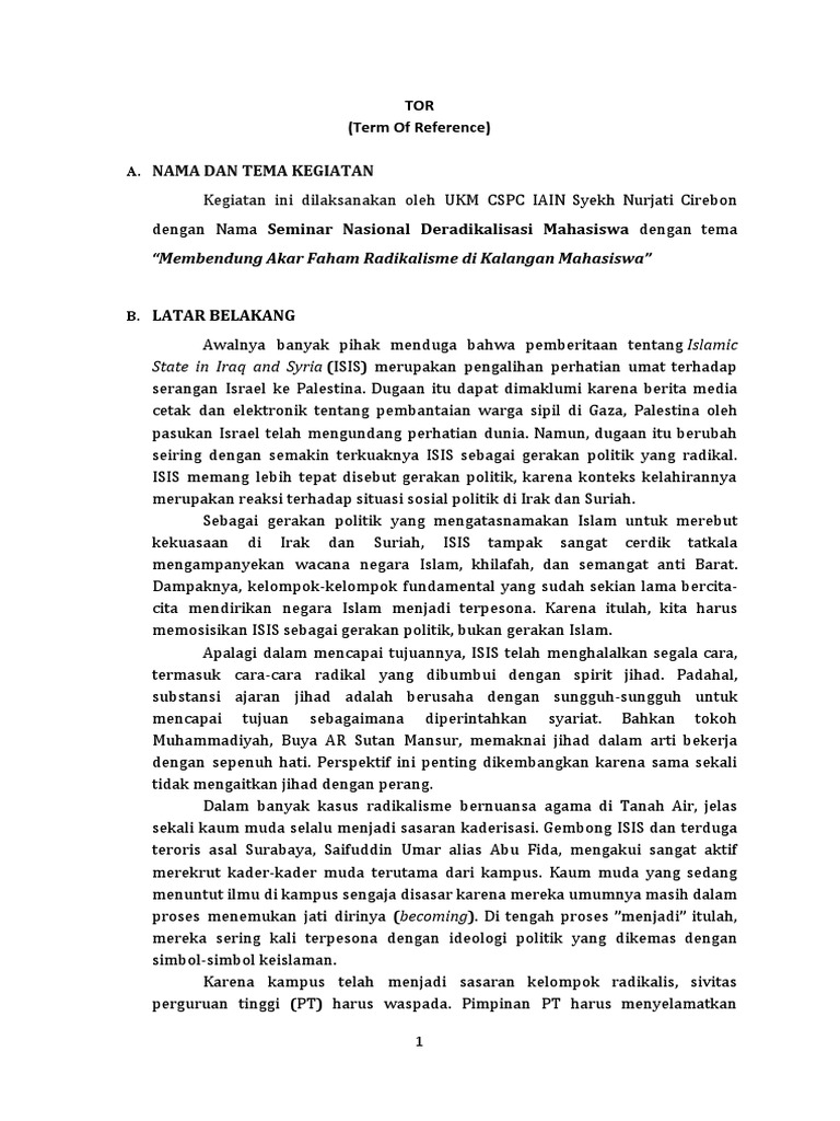 TOR Seminar Nasional Deradikalisasi Fix | PDF