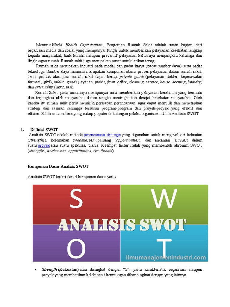 Analisis Swot Pada Rumah Sakit 1 | PDF