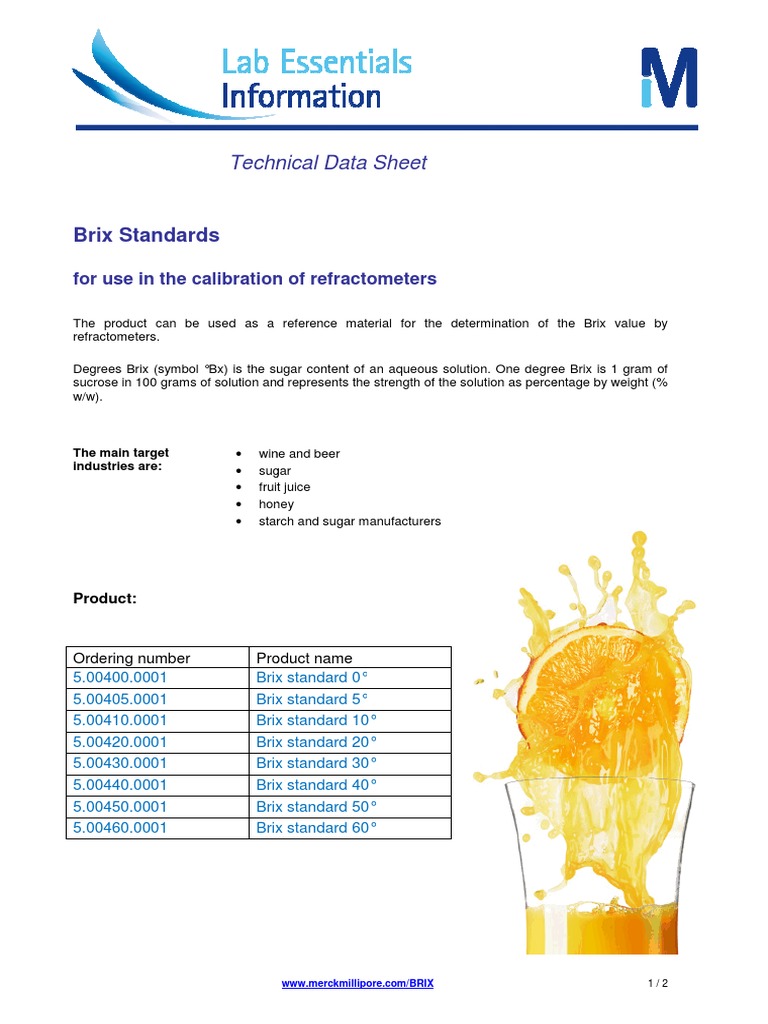 Brix Standards Technical Data Sheet: Product Information and ...