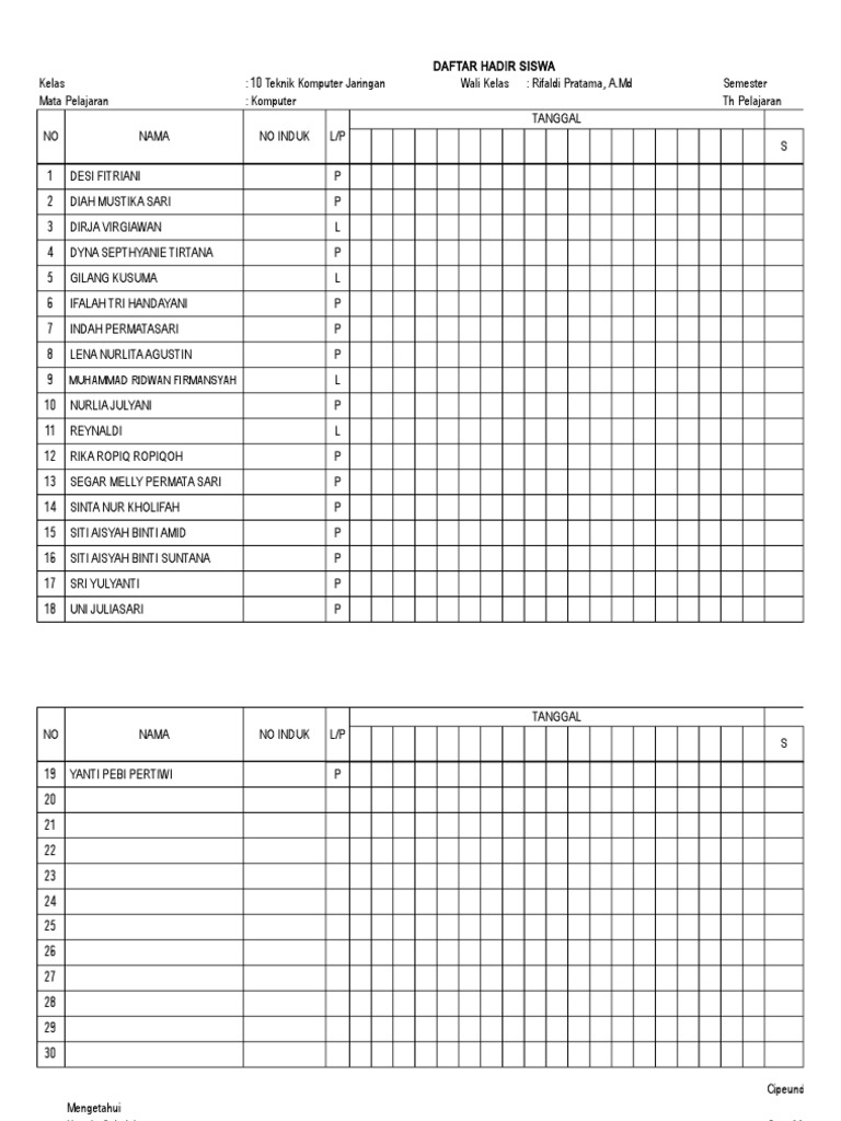 Absensi Harian Siswa | PDF