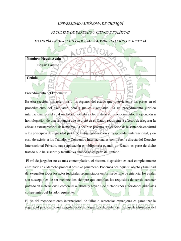 Procedimiento Del Exequátur | PDF | Sentencia (ley) | Ley procesal