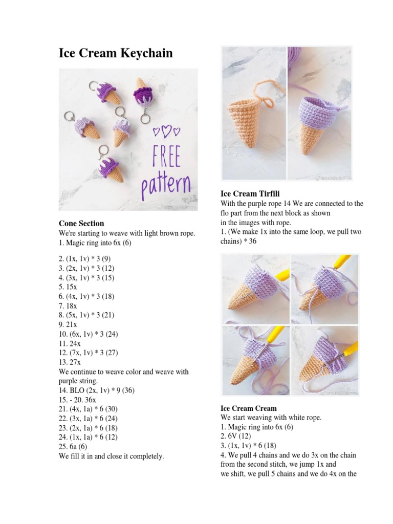 Crochet Ice Cream Cone Keychain Pattern | PDF | Figured Fabrics | Crochet
