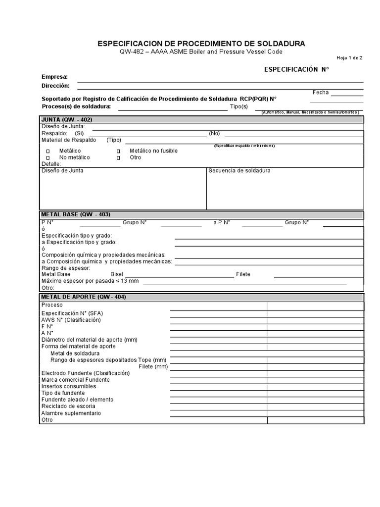 Especificación QW-482 de Soldadura ASME | PDF | Soldadura | Construcción