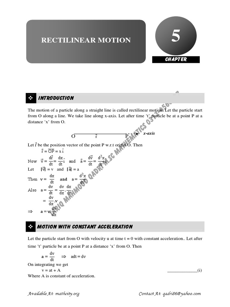 Ch05 Rectilinear Motion PDF | PDF | Acceleration | Change