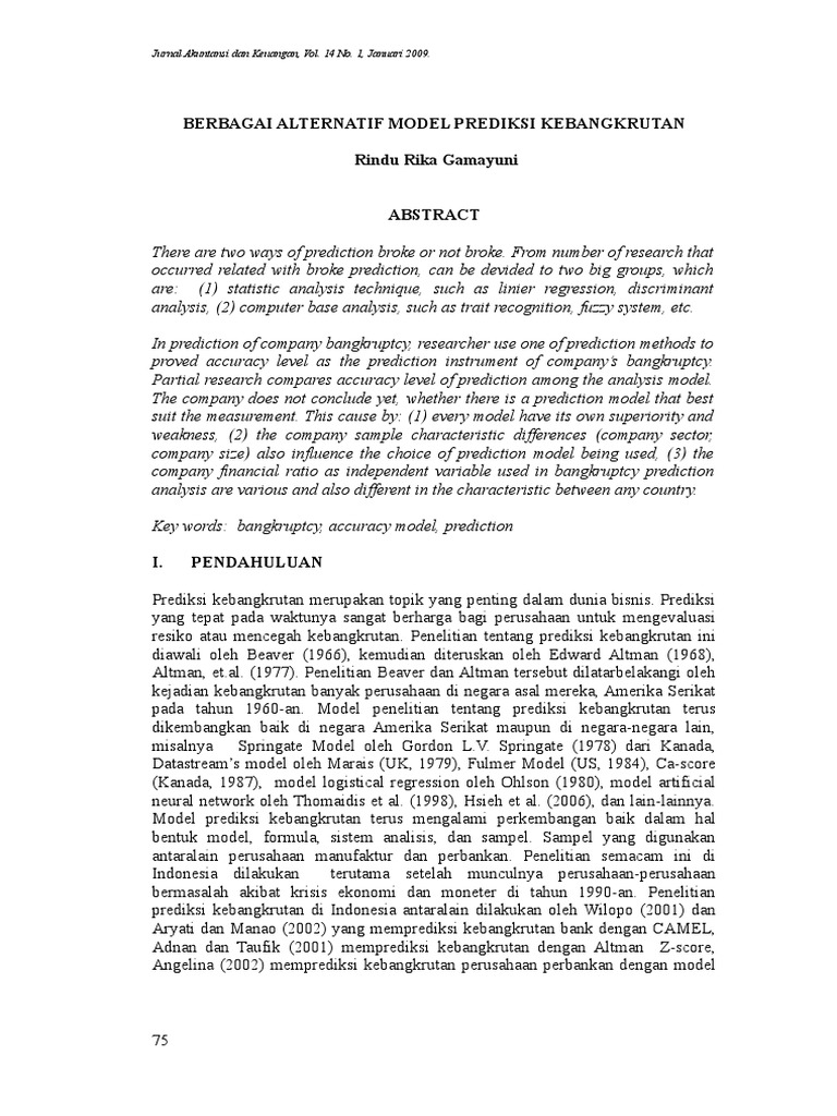 Berbagai Model Prediksi Kebangkrutan | PDF